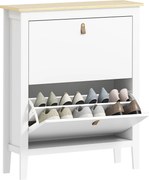 HOMCOM Úzký botník do předsíně s 2 skládacími zásuvkami, nastavitelnými policemi a PU úchopy pro 14 párů bot 80x24x95,5 cm Bílý | Aosom