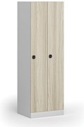 Kovová šatní skříňka S1, 2 oddíly, 1850 x 600 x 500 mm, demont, kódový zámek, laminované dveře, dub přírodní