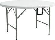 Skládací kulatý stůl Outsunny s ocelovou konstrukcí a HDPE deskou, nosnost 80 kg, pro vnitřní a venkovní použití Ø122x73 cm Bílá | Aosom