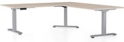 Výškově nastavitelný stůl OfficeTech Angle, 180 x 200 cm, šedá podnož, dub