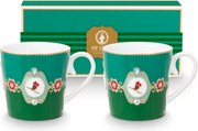 Pip Studio Love Birds Green sada 2 ks hrnků 225 ml, zelená (Sada hrnků v dárkové krabičce)
