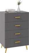 HOMCOM Moderní a Stabilní komoda se 4 zásuvkami, dřevěná a hliníková komoda, 60x40x90 cm, Zlatá a Tmavě šedá | Aosom