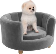 PawHut Psí Pohovka, Pratelný Potah, Psí Soffa s Opěrkou a Dřevěnými Nohami, Kočičí Pohovka, pro malé psy do 4,5 kg, Šedá | Aosom
