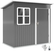 Zahradní Kůlna Outsunny 2,55m², Kůlna s Pultovou Střechou, 221 x 133 x 190/173 cm, Nářaďová Kůlna s Zamykatelnými Dveřmi, Okno, Garáž na Kolo, Ocelový