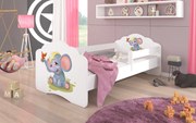 ADRK Postel CASIMO ELEPHANT, CH-Cas-Barr-Elep-160-E022, 160x80 cm se zábradlím a matrací, bílá/grafika
