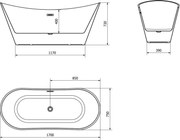 Mexen Celia, volně stojící vana 170 x 75 cm, bílá, zlatý lesklý přepad, 52331707500-50