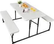 Costway Camping Table Set Skládací piknikový stůl s lavicemi, bílý