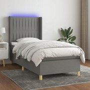 Box Spring Postel S Matrací A Led Textil Tmavě Šedá Svislé pruhy 90 x 190