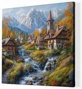 Obraz na plátně - Vesnický kostelík v Dolomitech FeelHappy.cz Velikost obrazu: 40 x 40 cm