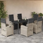 7dílný zahradní jídelní set s poduškami světle šedý polyratan 3212609