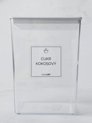 Samolepka na dózu CUKR KOKOSOVÝ – průhledná, 5 × 5 cm, základní písmo