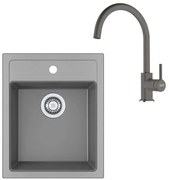 Franke - Kuchyňský set T121Š, tectonitový dřez SID 610-40 a baterie FC 6018.084, šedá/šedý kámen 143.0687.385