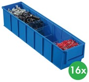 Plastový regálový box ShelfBox typ B - 91 x 400 x 81 mm, 16 ks, modrý