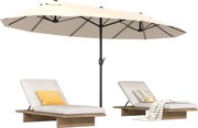 Outsunny Dvouzónový Slunečník 455 x 265 cm, Slunečník UV Ochrana s Ručním Kloubem, Balkónový Slunečník Plážový Slunečník Odolný Větru pro Pláž, Balkón