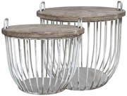 2ks krémový antik kovový coffee stolek s dřevěnou deskou Charlotte - Ø57*48 cm