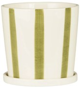 Ib Laursen Keramický obal na květiny Palermo Green Stripes Ø 11 cm, zelená barva, keramika