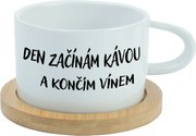 DEN ZAČÍNÁM KÁVOU A KONČÍM VÍNEM - bílý hrníček makronka 200 ml