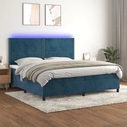 Box spring postel s matrací a LED tmavě modrá 200x200 cm samet