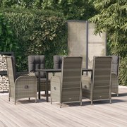 7dílný zahradní jídelní set s poduškami černý a šedý polyratan 3185200
