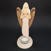 AMADEA Dřevěný svícen anděl se srdcem, barevný, masivní dřevo, výška 25 cm