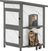 PawHut dvoupodlažní izolovaný venkovní dřevěný domek pro kočky s okénkem, více vchody, voděodolnou střechou — 60 × 60 × 88 cm, bílá | Aosom