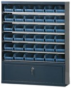 Závěsný regál s plastovými boxy BASIC a přihrádkou, 36 boxů