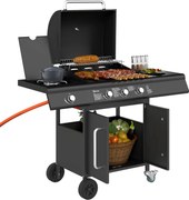 Outsunny 12,2 kW (≈41 600 BTU) plynový gril na kolečkách 3+1 hořák, nerezová ocel, boční hořák, teploměr, rošt na udržení teploty, boční polička — 118