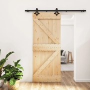 Posuvné Dveře S Kováním 85 X 210 Cm Masivní Borové Dřevo Vzor Šedá Kostka