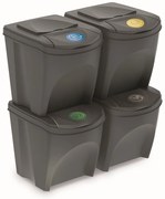 Set košů na tříděný odpad II, 4 x 25 l, šedá
