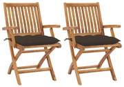 Skládací židle 2 ks s polštáři v barvě taupe, masivní teak 3062429