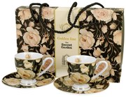 Porcelánový šálek na noze s podšálkem English Roses Black 90 ml sada 2ks