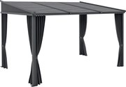 Pergola Outsunny, 3,65 x 2,55 m, Pavilon, Kryt terasy s posuvnou střechou, Zahradní pergola s závěsy, pro zahradu, dvůr, Hliník + kov, Tmavě šedá | Ao