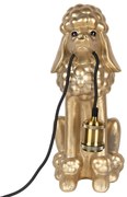 Zlatá stolní lampa pes pudl s žárovkou v tlamě 27x16x38 cm