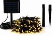 LED venkovní solární světýlka na zahradu, 20 m, teple bílá, 200 diod, černý kabel, IP44, solární panel