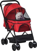PawHut Kočárek pro psy - Pet Wagon Buggy pro malé psy a kočky, Oxford Červený 76,5 x 52 x 95 cm | Aosom