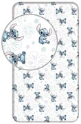Bílé napínací bavlněné dětské prostěradlo na jednolůžko 90x200 cm Lilo and Stitch "Ohana White" – Jerry Fabrics