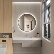 Erga Emma, kulaté LED zrcadlo 80cm, černý kovový rám, 1840 lm, 6500K, zadní osvětlení, ERG-V01-201-8080-BK
