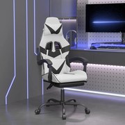 Herní židle s podnožkou bílá a černá umělá kůže 3143864