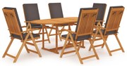 7dílný zahradní jídelní set s poduškami masivní teak šedý 3059555