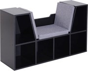 HOMCOM Dvoudílná knihovna s moderním designem a lavičkou, 6 přihrádek a 3 polštáře, 102D x 30Š x 61V cm, Černá Šedá | Aosom