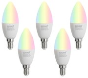 Sada 5 chytrých LED žárovek E14 C37 opál RGBW 4,9W 470 lm 2700-6500K