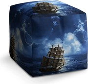 Sablio Taburet Cube Loď v bouřce - 50x50x50 cm
