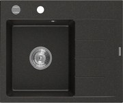 Mexen Ben, 1-komorový granitový dřez 600x500x190 mm, levý+ chromový sifon, černá-zlatá metalíza, 6522605000-75