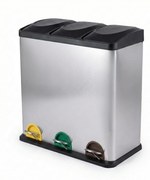 Tříkomorový koš na tříděný odpad ESLI, 60 l – stříbrný