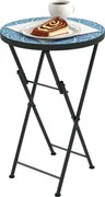 Skládací postranní stůl Outsunny s mozaikovým designem, kulatý odolný kovový balkonový stůl Ø35,5 x 55 cm, campingový stůl, skládací stůl, konferenční