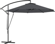 Outsunny Offset Slunečník Ø 290 cm Zahradní Parasol s Křížovou Základnou Kličkovým Krytem a Anti-UV 50+ Větrnými Šňůrkami pro Terasu a Patio Tmavě Šed