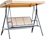 Outsunny Zahradní houpačka pro 3 osoby s vynikajícím pohodlím, nastavitelné sklon střechy, ergonomická ocel, epoxidový textilene, béžová | Aosom