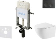 kielle Genesis New - Set předstěnové instalace, klozetu Oudee, Vortex Rimless+, sedátka softclose a tlačítka Gemini New I, matná černá 30528SZ57