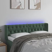 Čelo postele s LED tmavě zelené 147 x 16 x 78/88 cm samet