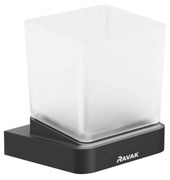 Ravak 10° - Pohárek na kartáčky a pastu s držákem, černá/sklo X07P557